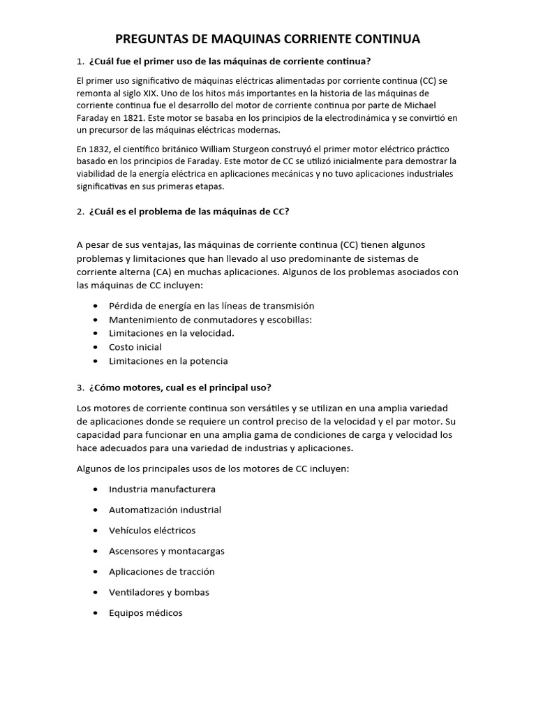Resolucion CUESTIONARIOS DE PREGUNTAS MAQUINAS CC y | PDF | Inductor | Motor eléctrico