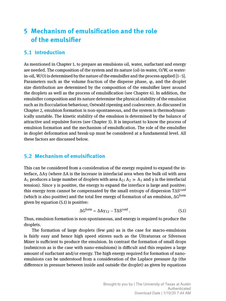 5 Mechanism of Emulsification and The Role of The Emulsifier | PDF | Emulsion | Chemistry