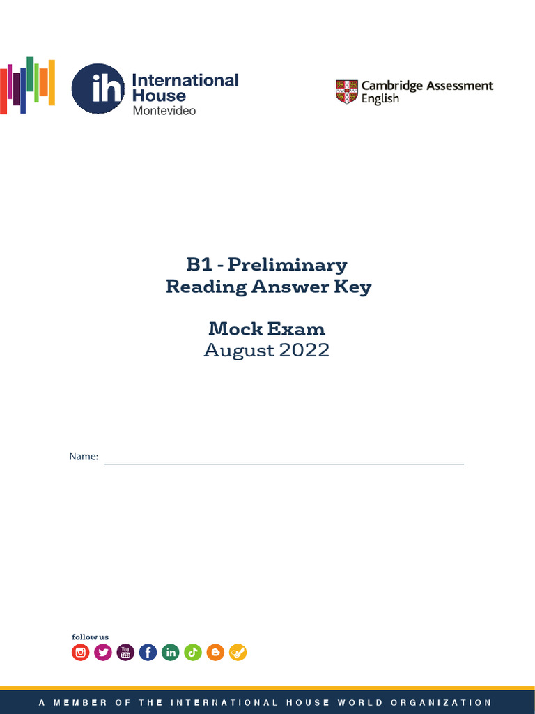 B1 Preliminary Reading Answer Key | PDF