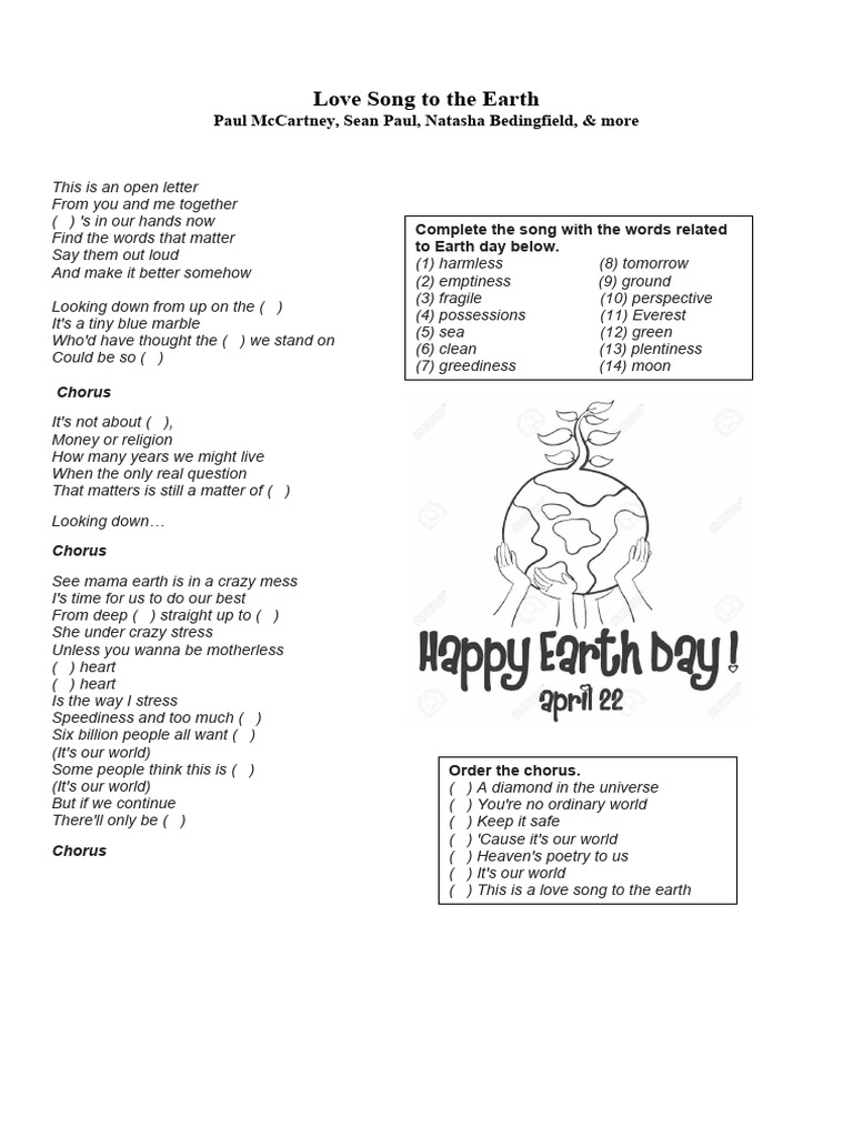 Love Song To The Earth Activities With Music Songs Nursery Rhymes ...