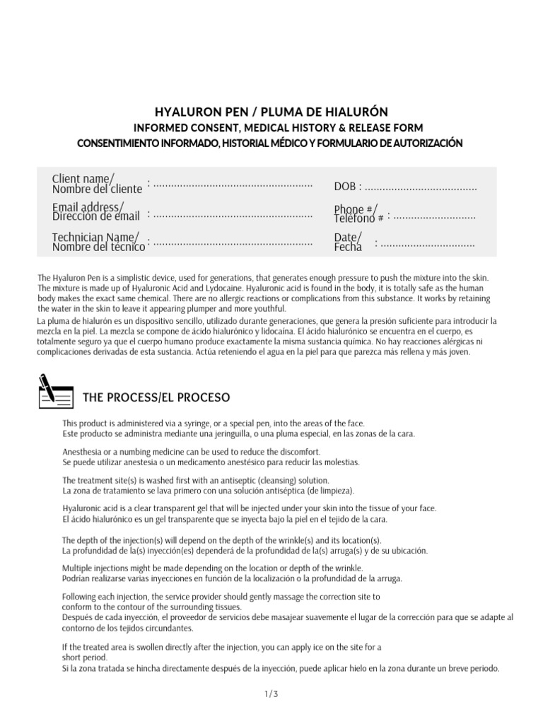 HYLURON PEN CONSENT FORMS SPANISH (3) (Original) | PDF | Enfermedades y ...