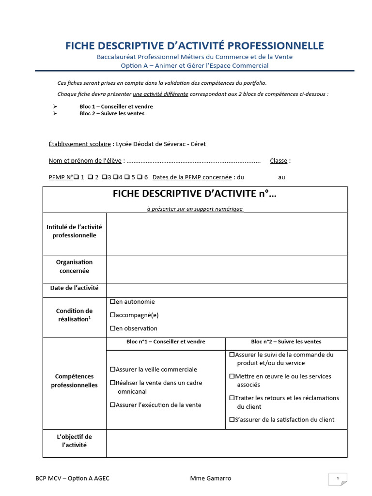 Modele Fiche Descriptive Dactivite | PDF