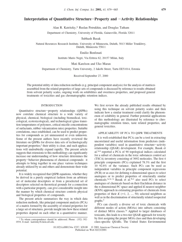 Interpretation of Quantitative Structure-Property and - Activity Relationships | PDF ...