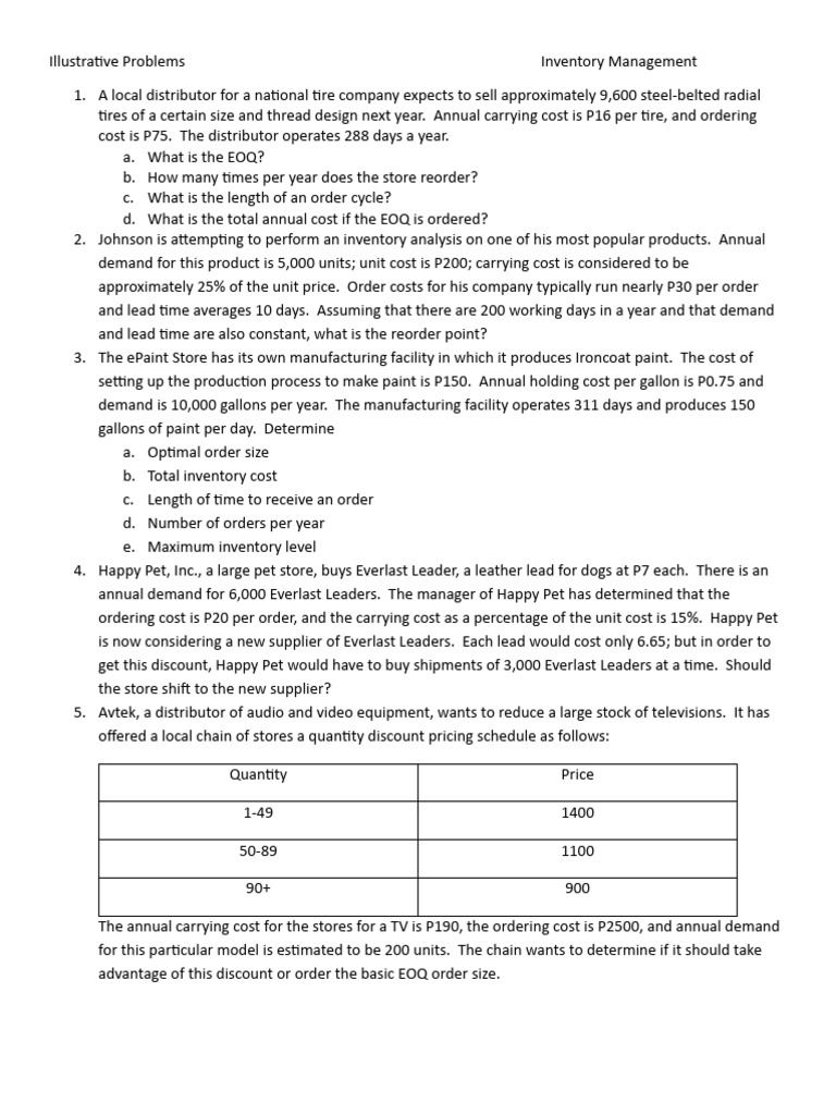 Illustrative-Problems-Inventory-Management | PDF | Inventory | Marketing