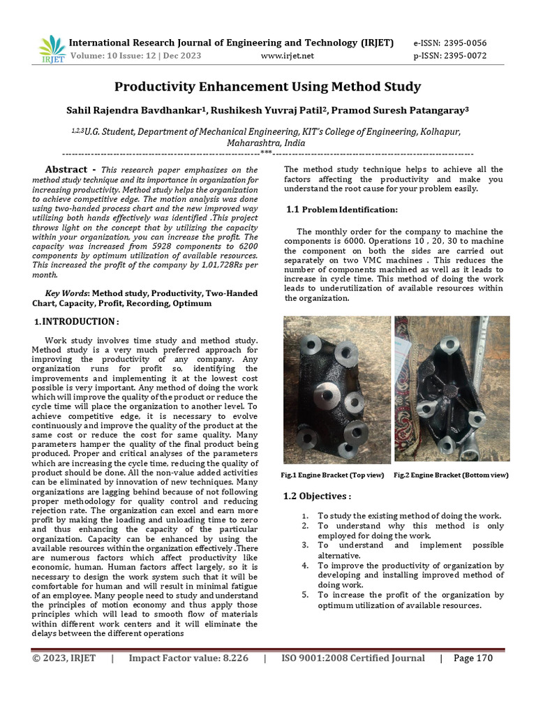 IRJET-Productivity Enhancement Using Method Study | PDF | Engineering | Business