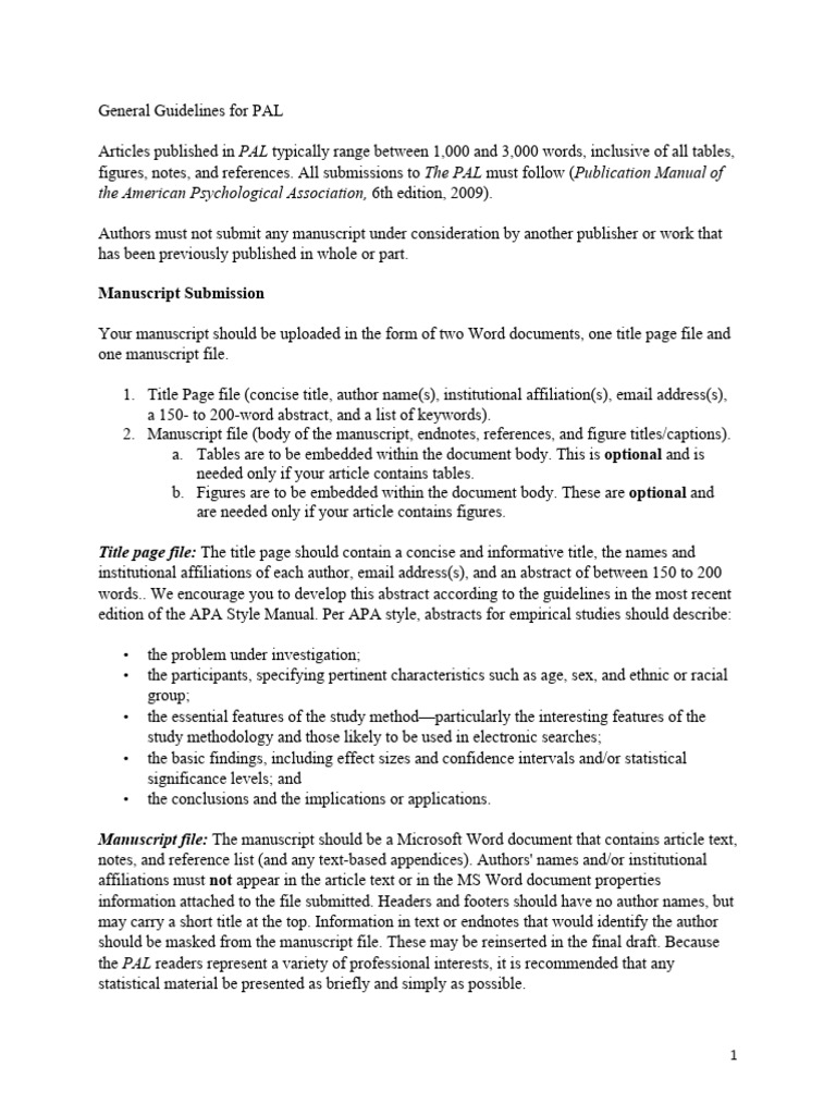 Pal Manuscript Guidelines | PDF | Apa Style | Copyright