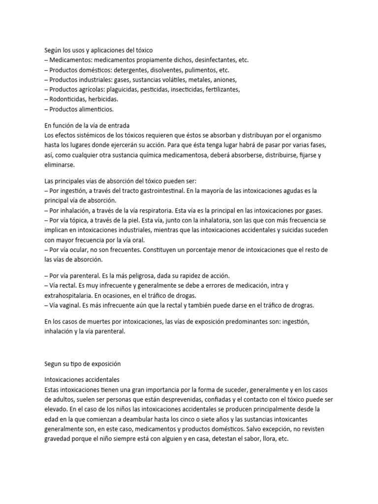 Usos y Vías de Intoxicación por Tóxicos | PDF | Medicamentos con receta ...