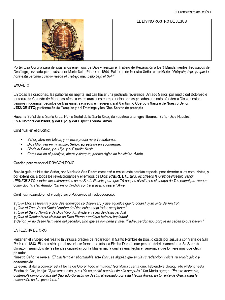 El Divino Rostro de Jesús | PDF | eucaristía | Oración