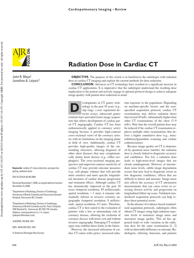 3 Radiation Dose AJR.08.2066 | PDF