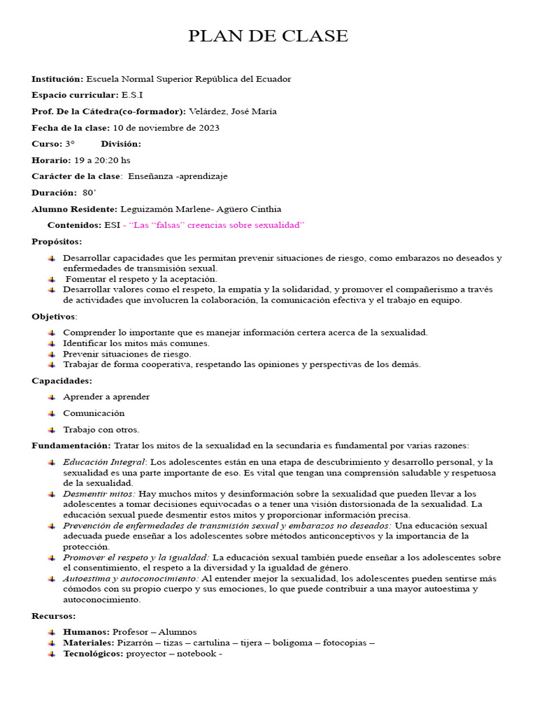 PLAN DE CLASE | PDF | Educación sexual