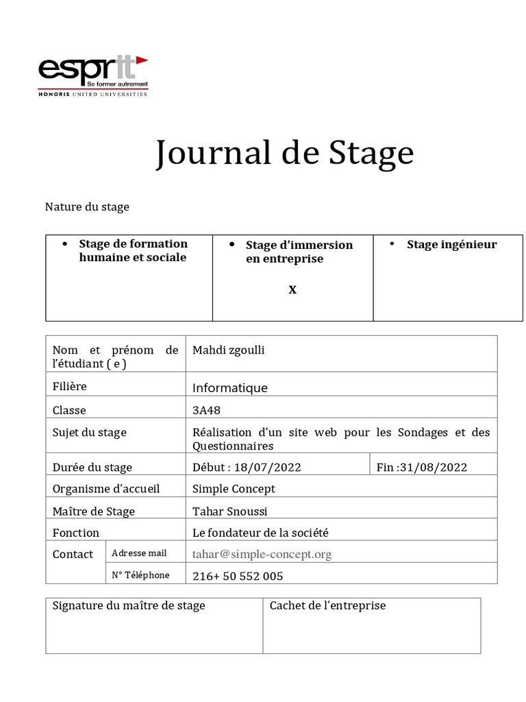 Journal de Stage - Stages Obligatoires | PDF | Ordinateurs