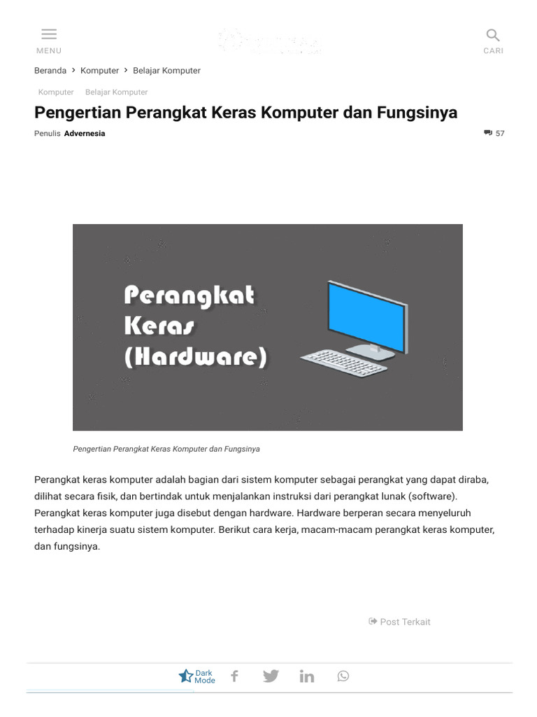Pengertian Perangkat Keras Komputer Dan Fungsinya - Hardware | PDF