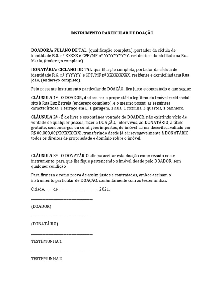 Modelo de Instrumento Particular de Doacao | PDF