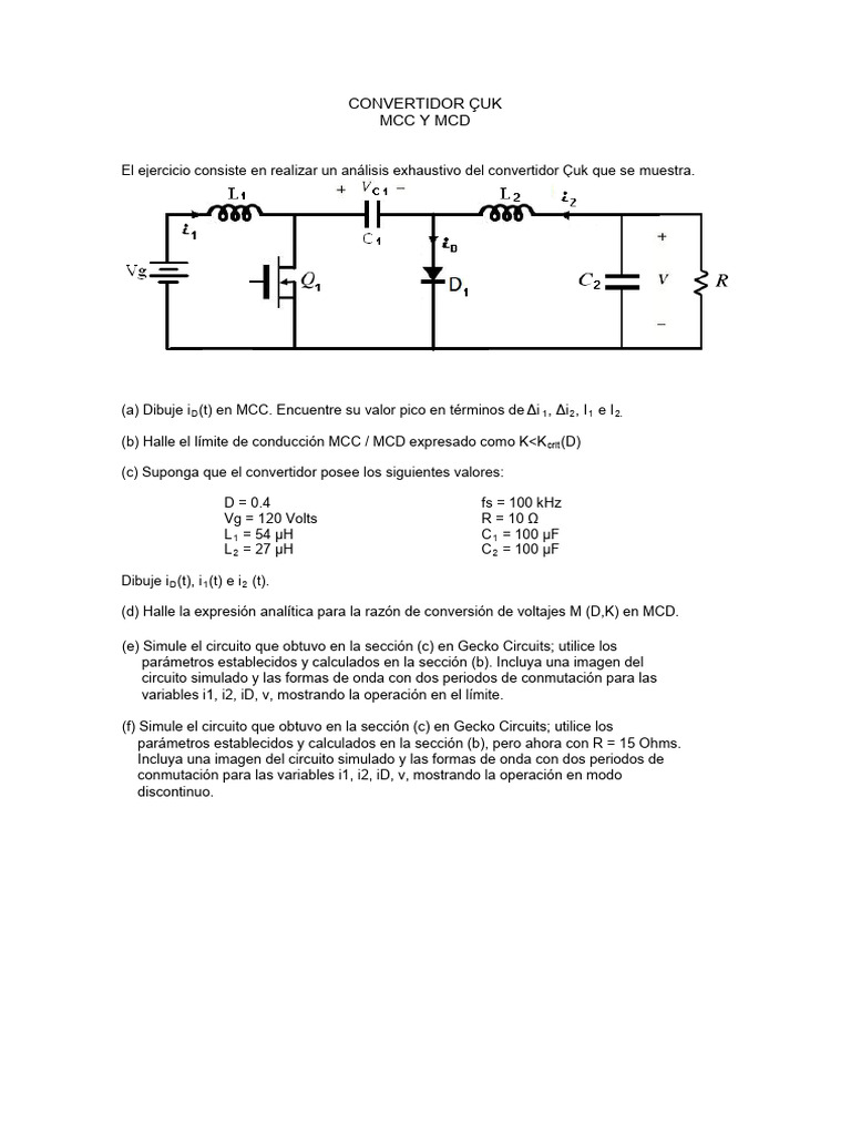 Ejercicio #4 (Enunciado) Convertidor Cuk | PDF | Métodos y materiales de enseñanza | Ciencia y ...
