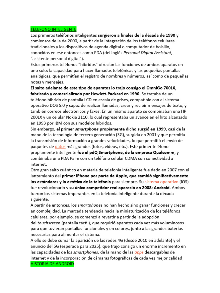 Evolución de Smartphones y Android | PDF | Smartphone | Asistente personal digital