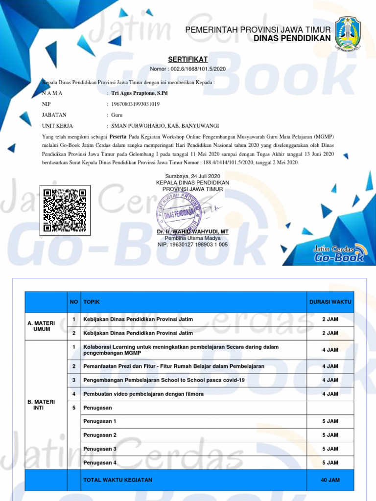 Sertifikat GO-BOOK Tri Agus Praptono, S.PD | PDF