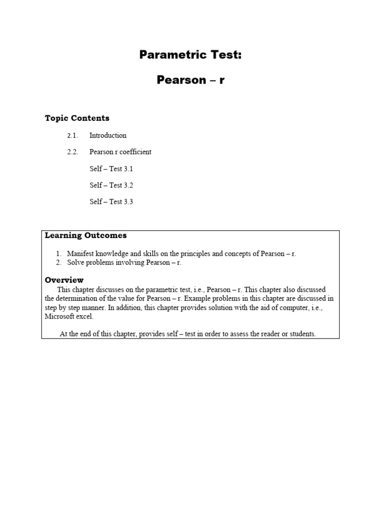 Parametric Test Pearson R November 18 2023 | PDF | Statistical ...