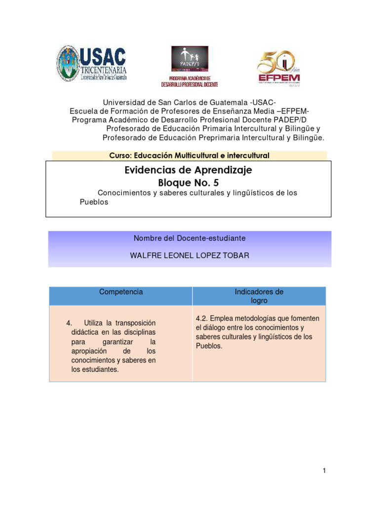 Evidencia Multicultural No. 5 Walre Leonel López Tobar | PDF