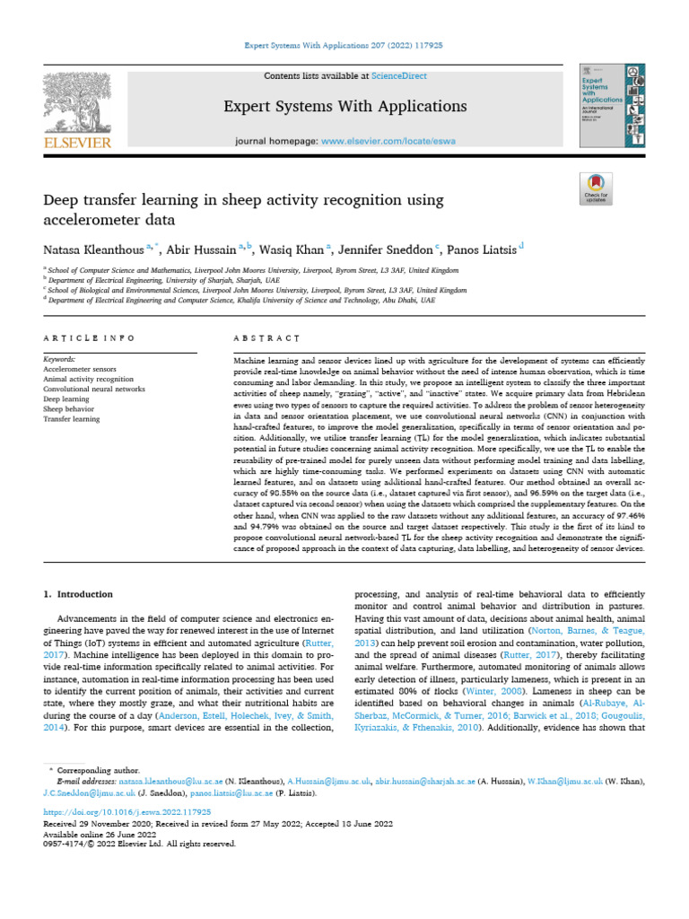 Deep Transfer Learning in Sheep Activity Recognition Using Accelerometer Data | PDF