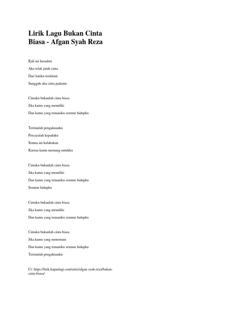 Lirik Lagu Bukan Cinta Biasa | PDF | Seni | Agama & Spiritualitas