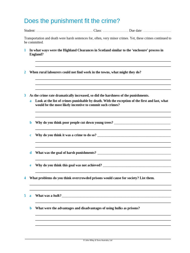 Does The Punishment Fit The Crime Worksheet | PDF