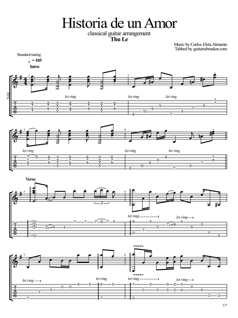 Historia de Un Amor Classical Guitar | PDF | Songs | Musical Forms