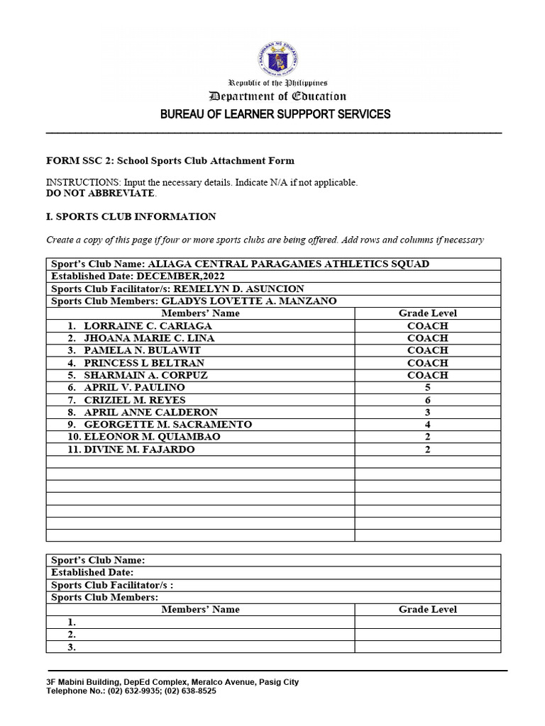 ALIAGASchool Sports Club FORM2 1 CORA TCS 1 | PDF | Sports