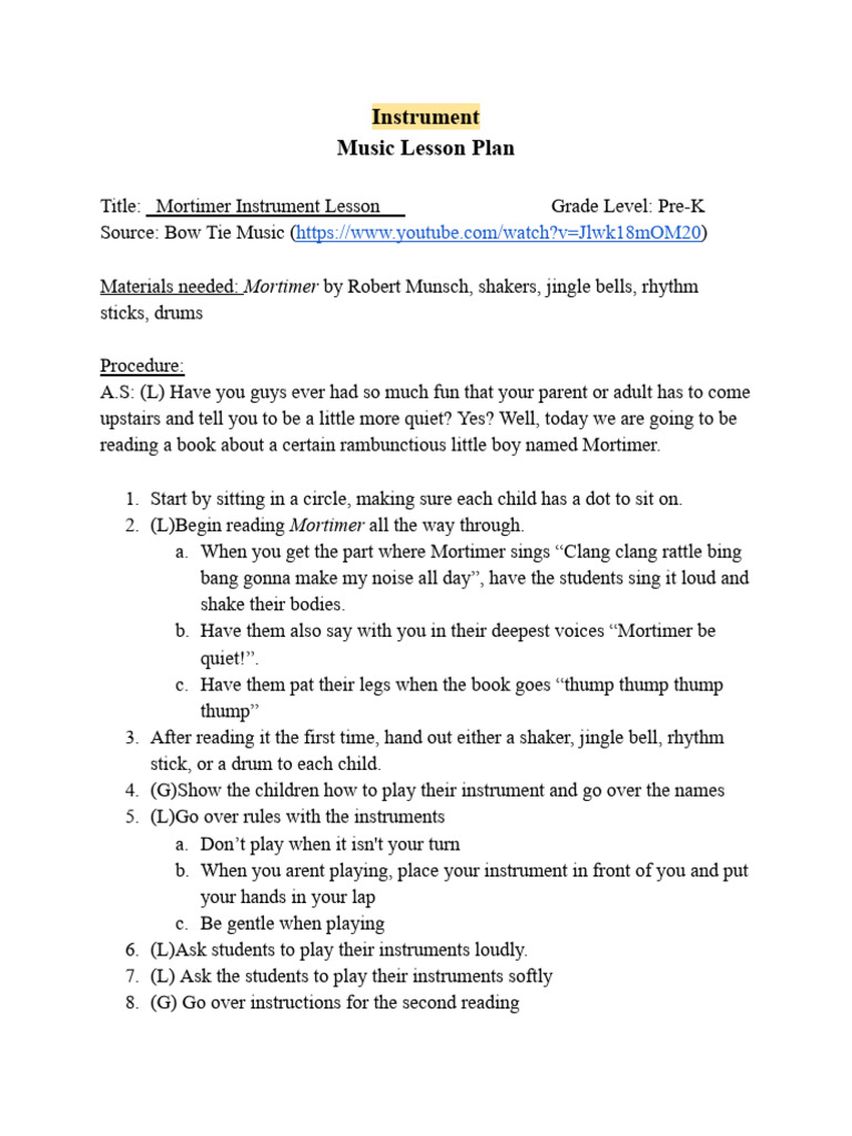 Instrument Lesson Plan | PDF