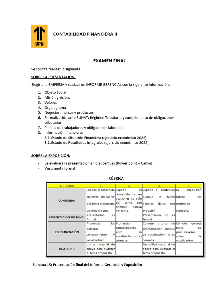Contabilidad Financiera 2 - Examen Final | PDF | Bancos | Estado de resultados