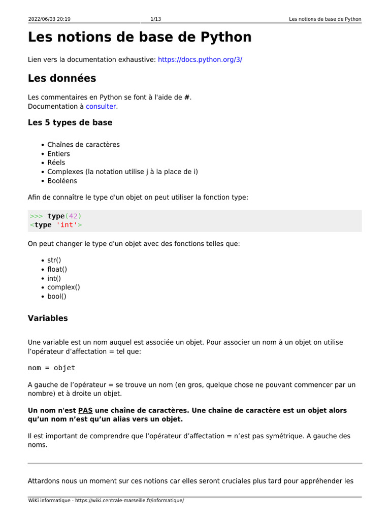 Notions de base en Python | PDF | Python (Langage de programmation ...