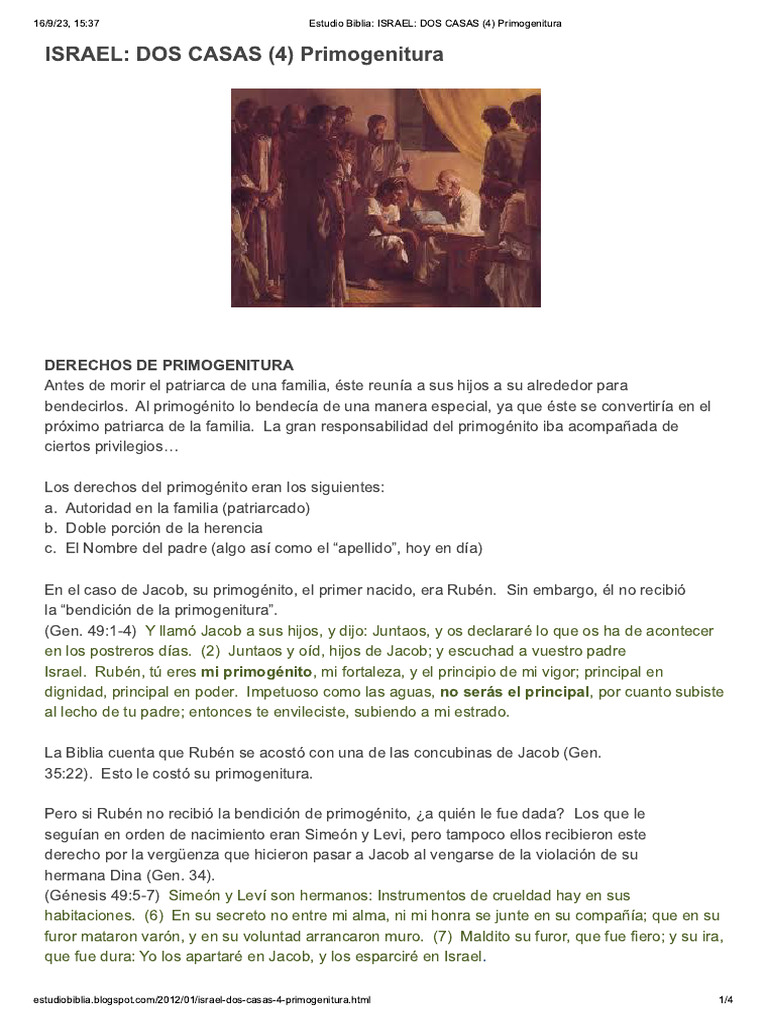Estudio Biblia - ISRAEL - DOS CASAS (4) Primogenitura | PDF