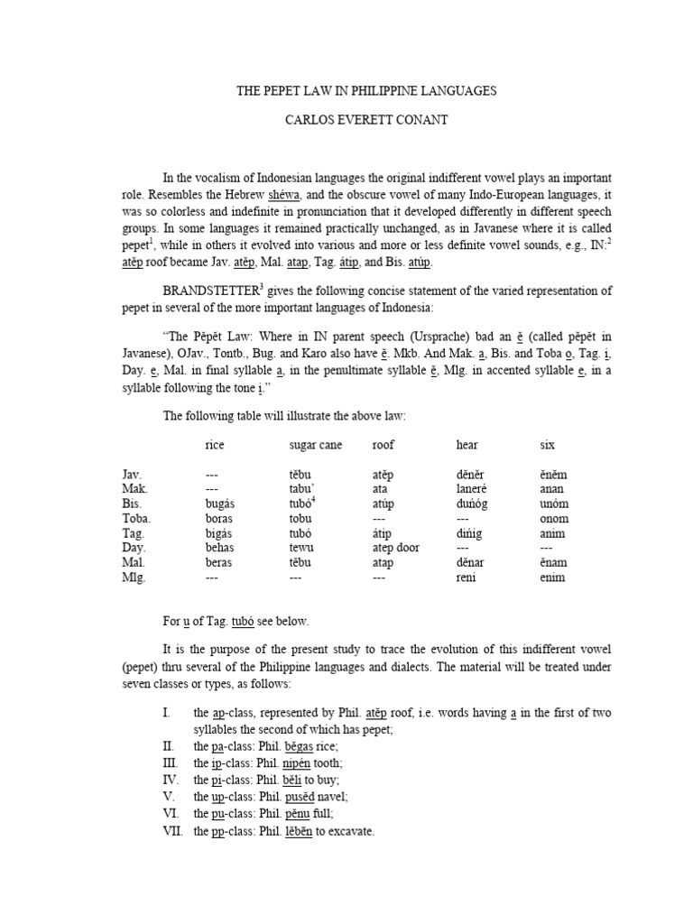 Conant 1912 The Pepet Law in Philippine Languages | PDF | Linguistics ...
