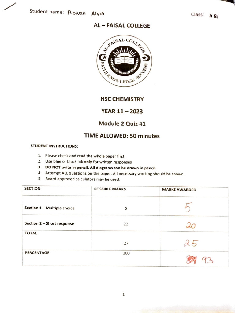 Module 2 Topic Test Year 11 | PDF
