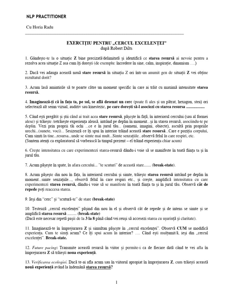 Exercitiu Cercul-Excelentei | PDF