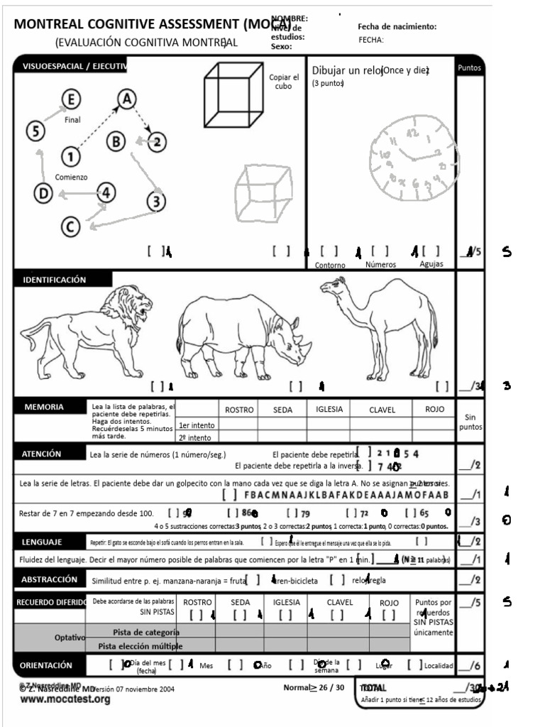 Test MoCA | PDF | Ciencia cognitiva