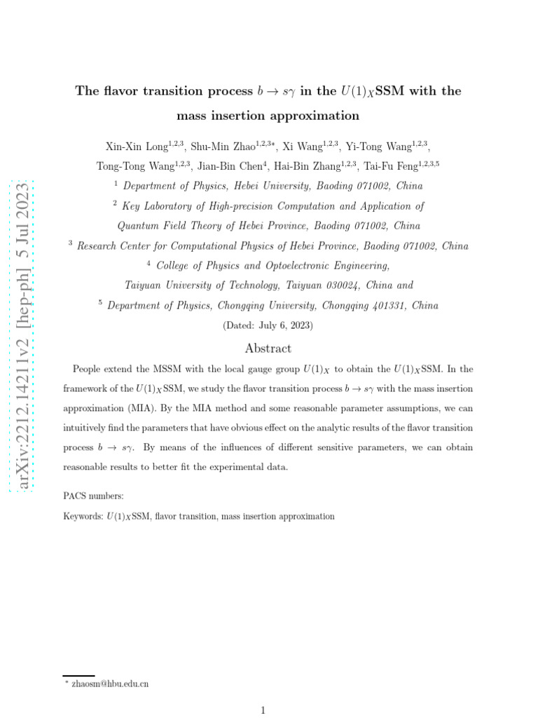 The flavor transition process b → sγ in the U (1) SSM with the mass insertion approximation ...