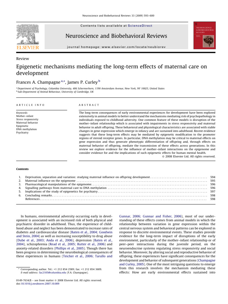 Epigenetic Mechanisms Mediating The Long-Term Effects of Maternal Care On Development | PDF ...