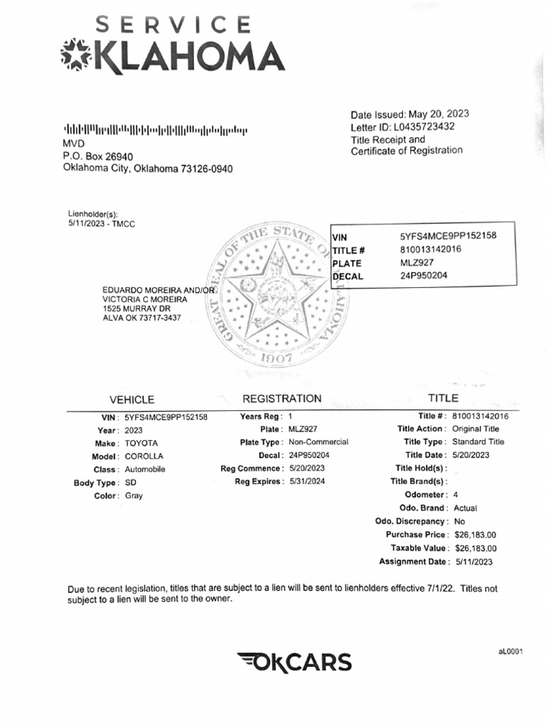 Corolla Certificate of Registration | PDF