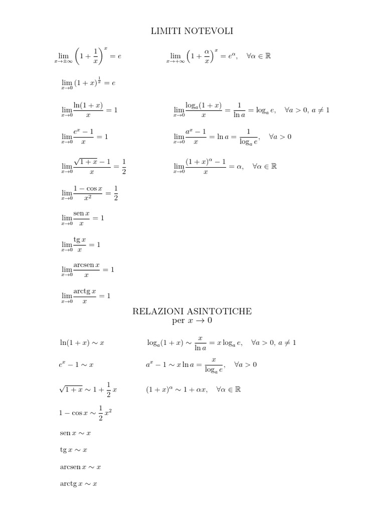 Limiti Notevoli e Relazioni Asintotiche | PDF