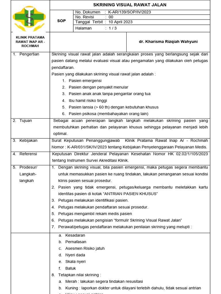 Sop Skrining Visual Rawat Jalan | PDF | Pengembangan Diri