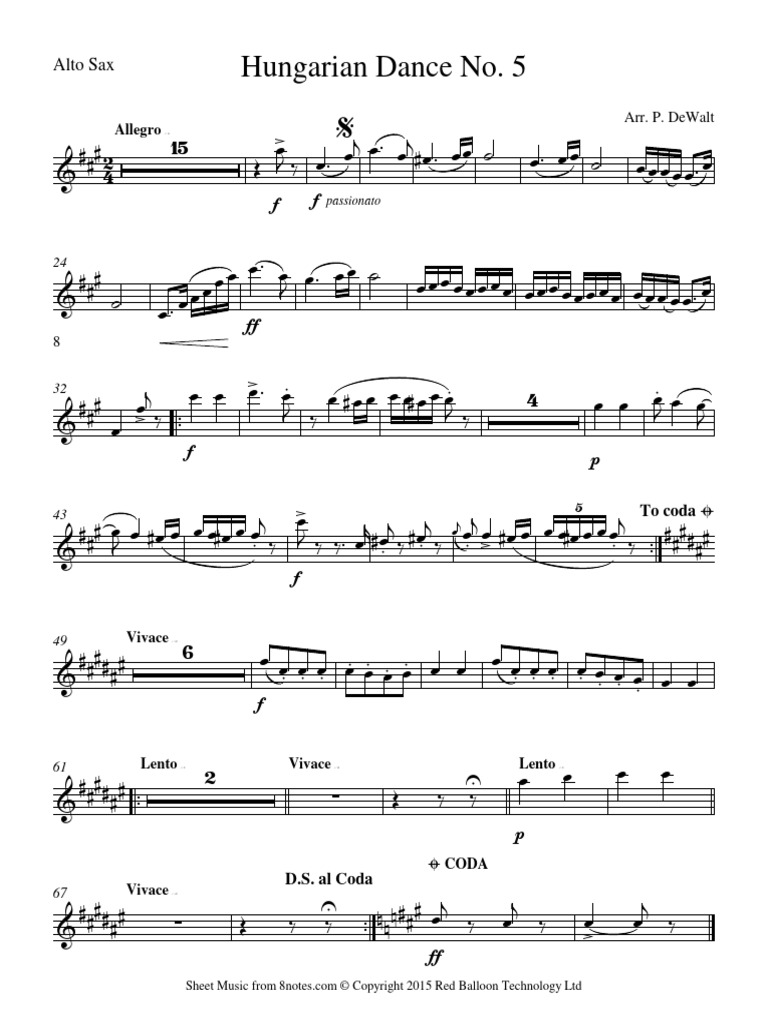 Hungarian Dance No5 BND Asax | PDF | Musical Notation | Musical Forms