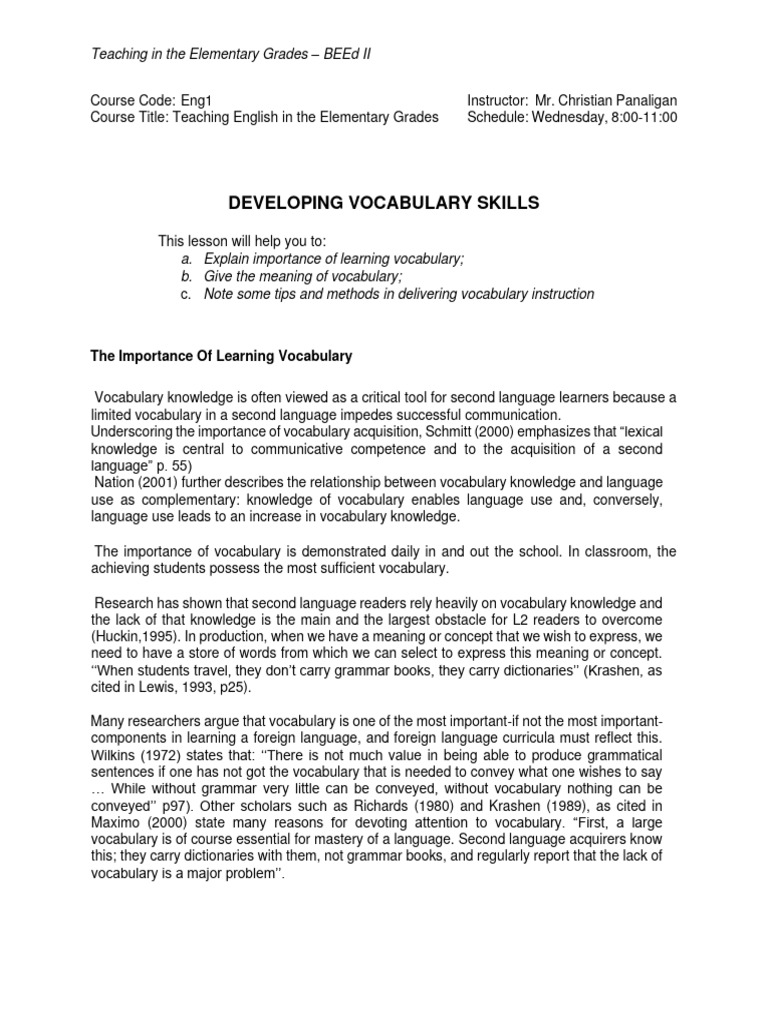 Developing Vocabulary Skills | PDF | Vocabulary | Second Language ...