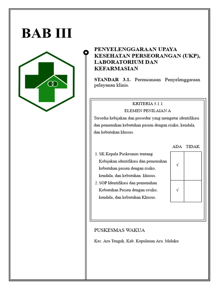 Lembar Pemisah Bab Iii Puskesmas Wakua | PDF