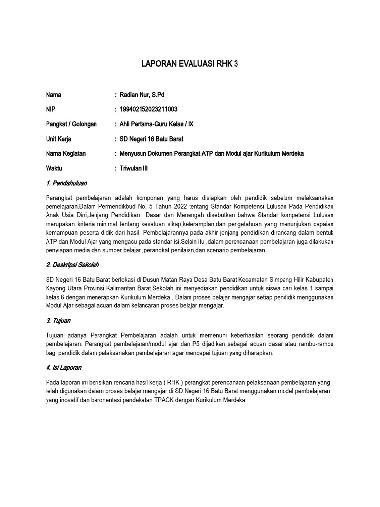 Laporan Evaluasi RHK 3 - Hermansyah | PDF | Kesehatan Holistik