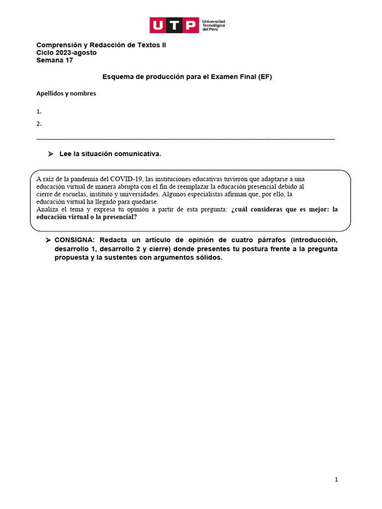 S17 - Formato para El Esquema de Producción - Examen Final - CRT2-PRES ... S17 - Formato para El Esquema de Producción - Examen Final - CRT2-PRES ...