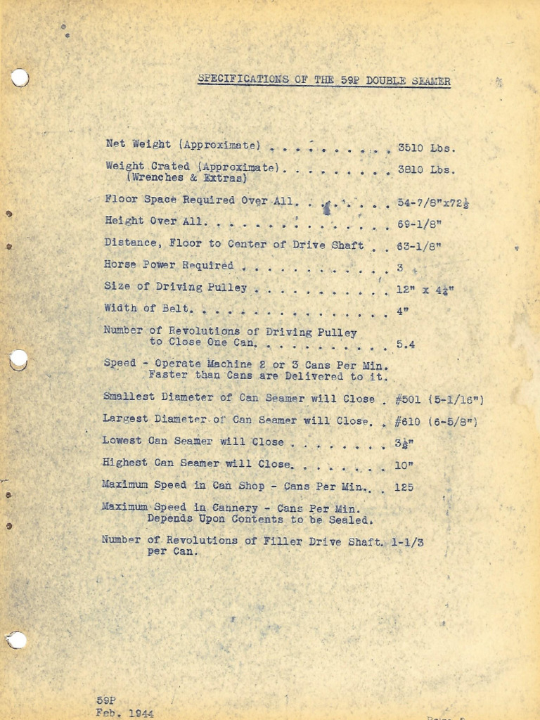 Angelus 59P Seamer Specs | PDF