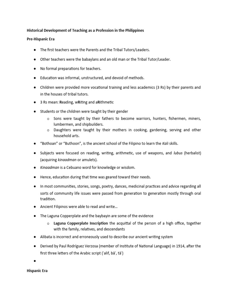 Historical Development of Teaching As A Profession in The Philippines ...