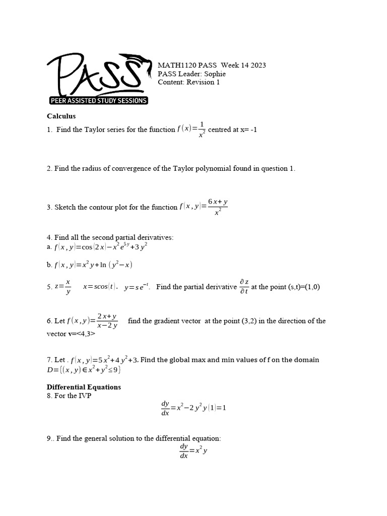 Math 1120 Exam Revision 2 Doc X | PDF | Matrix (Mathematics) | Equations