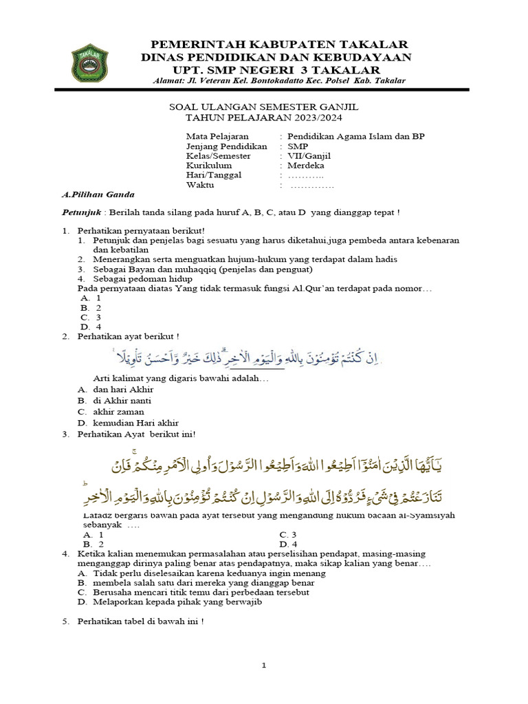 Soal Pai KLS 7 | PDF