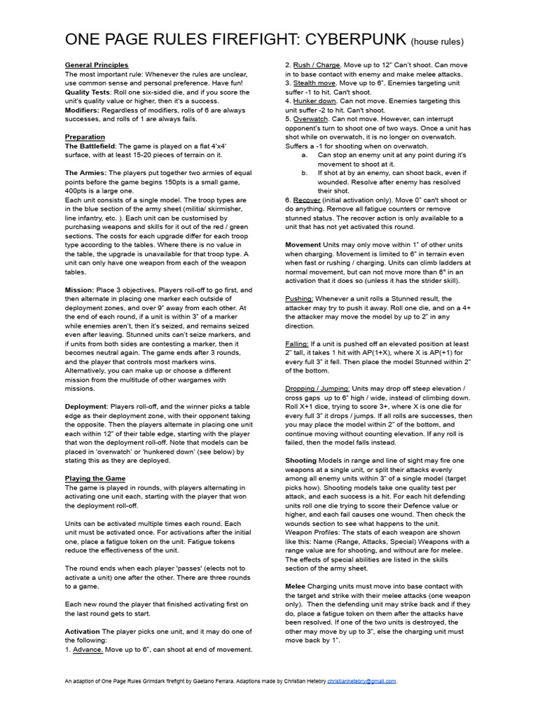 GDFF Cyberpunk Rules v2.1 | PDF | Military | Warfare